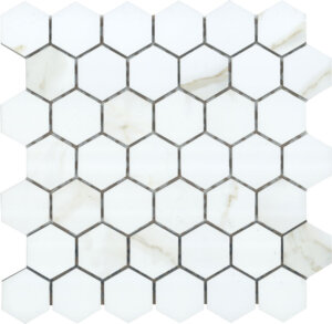 Eterna Calacatta Taupe 2″ Hexagon Porcelain Mosaic